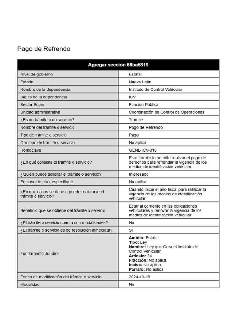 Pago de Refrendo | PDF