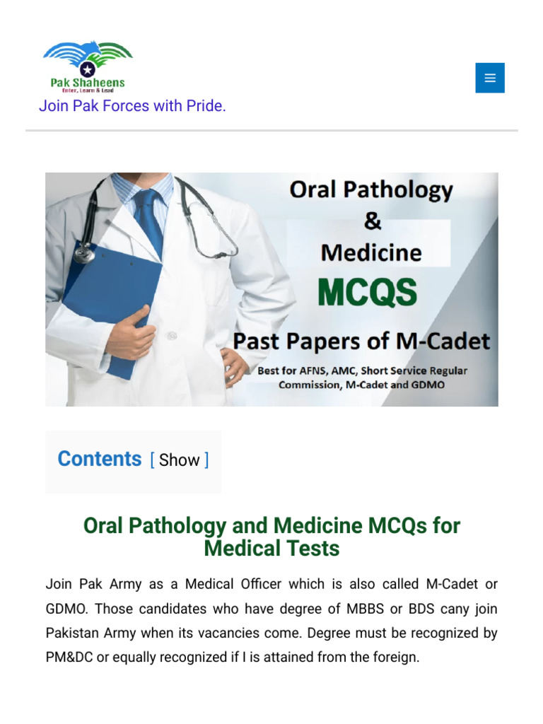 Oral Pathology and Medicine MCQs | PDF | Adenoma | Diseases And Disorders