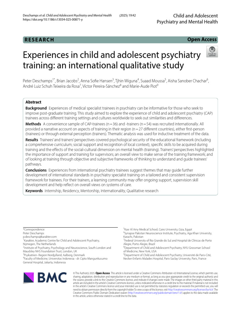 Experiences in Child and Adolescent Psychiatry Training: An ...