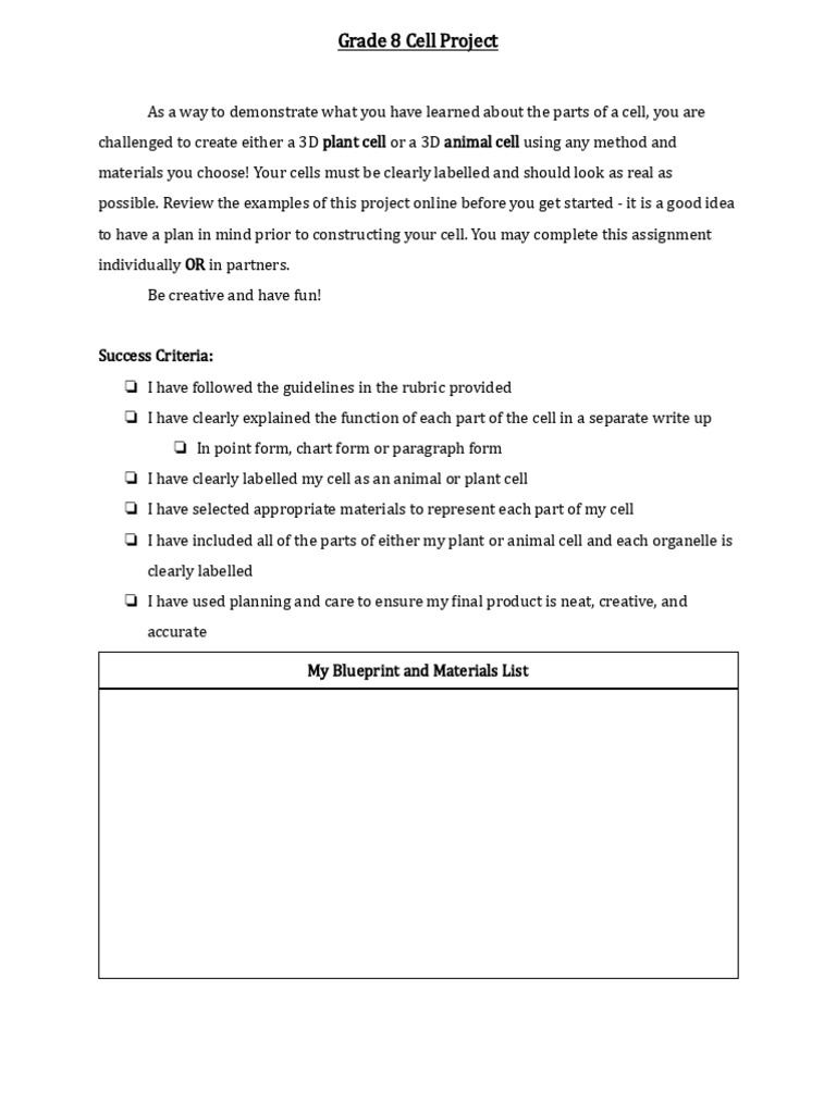 Grade 8 Cell Project | PDF | Cell (Biology) | Organelle