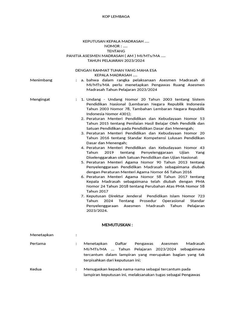 SK Pengawas AM Tahun 2024 | PDF