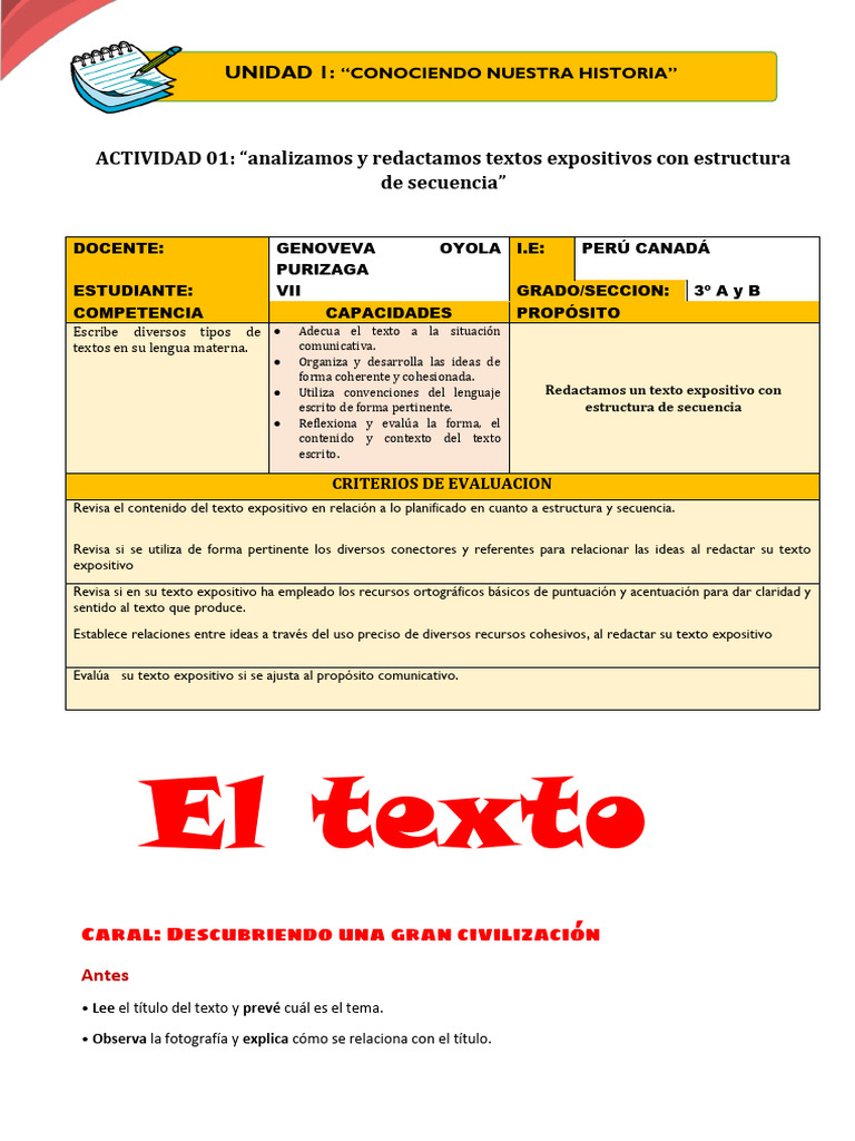 Ficha de Actividad S1 (U1) (3° Grado) - COMUNICACIÓN GENO!!!! | PDF