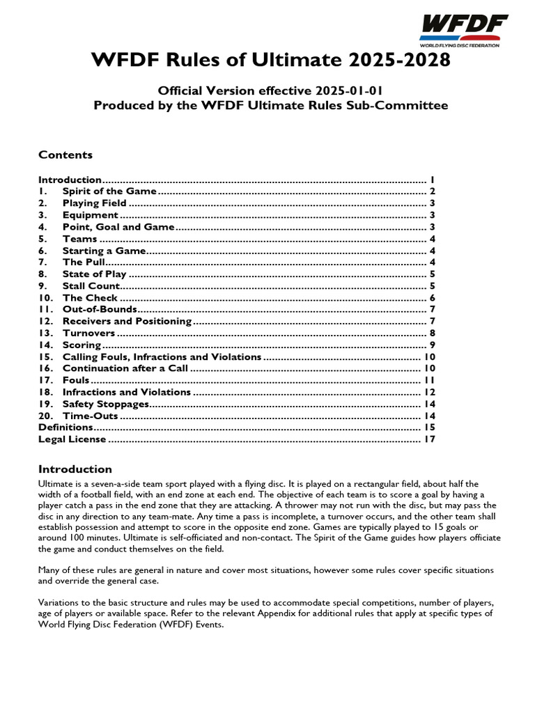 WFDF Rules of Ultimate 2025 2028 | PDF | Sports Rules And Regulations | Team Sports
