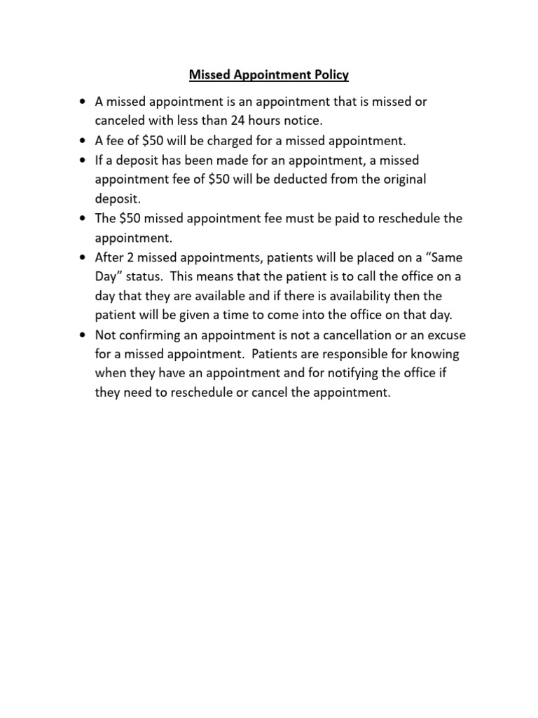 Missed Appointment Policy and Fees | PDF