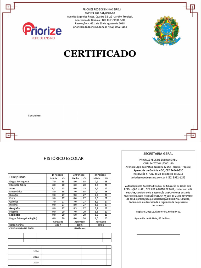 Certificado Eja 2025 - Adriano Privado Da Silva | PDF | Aprendizado