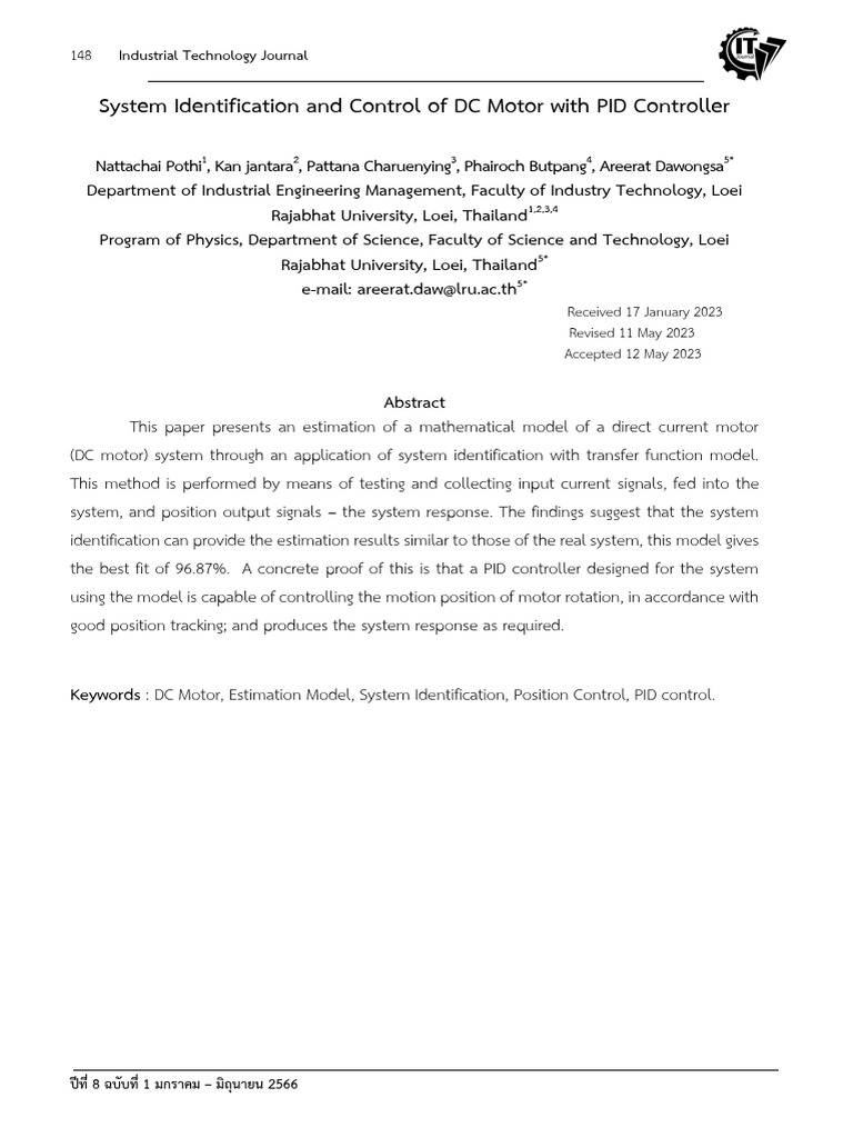 System Identification and Control of DC Motor With PID Controller148-158 | PDF | Control Theory ...