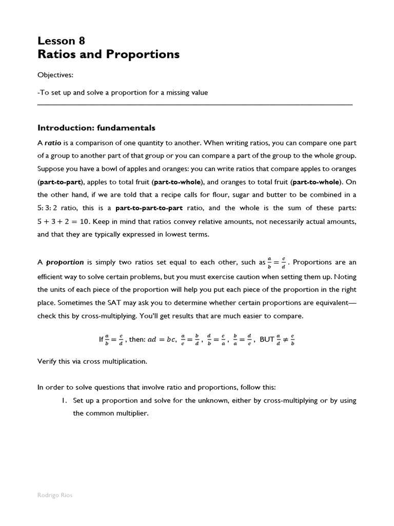 Lesson 9 - Ratios and Proportions (PAD 2) | PDF | Ratio | Foot (Unit)