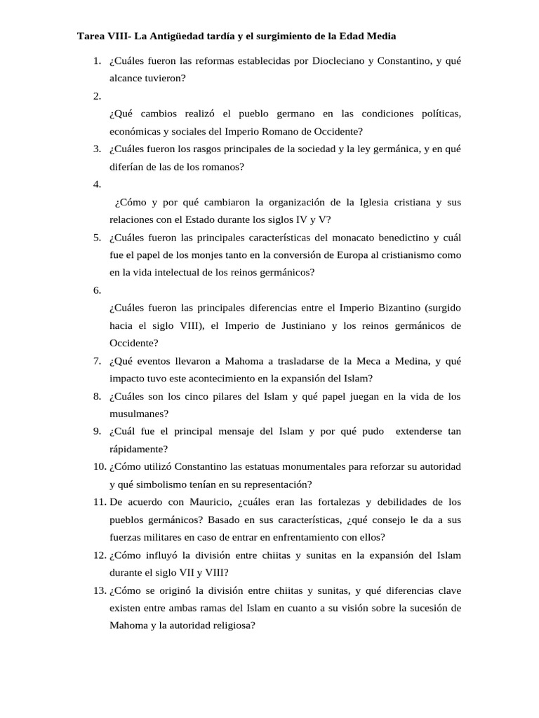 Tarea VIII - La Antigüedad Tardía y El Surgimiento de La Edad Media | PDF