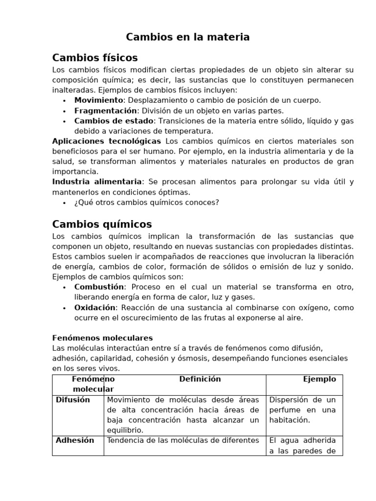 Cambios en La Materia | PDF | Agua | Química