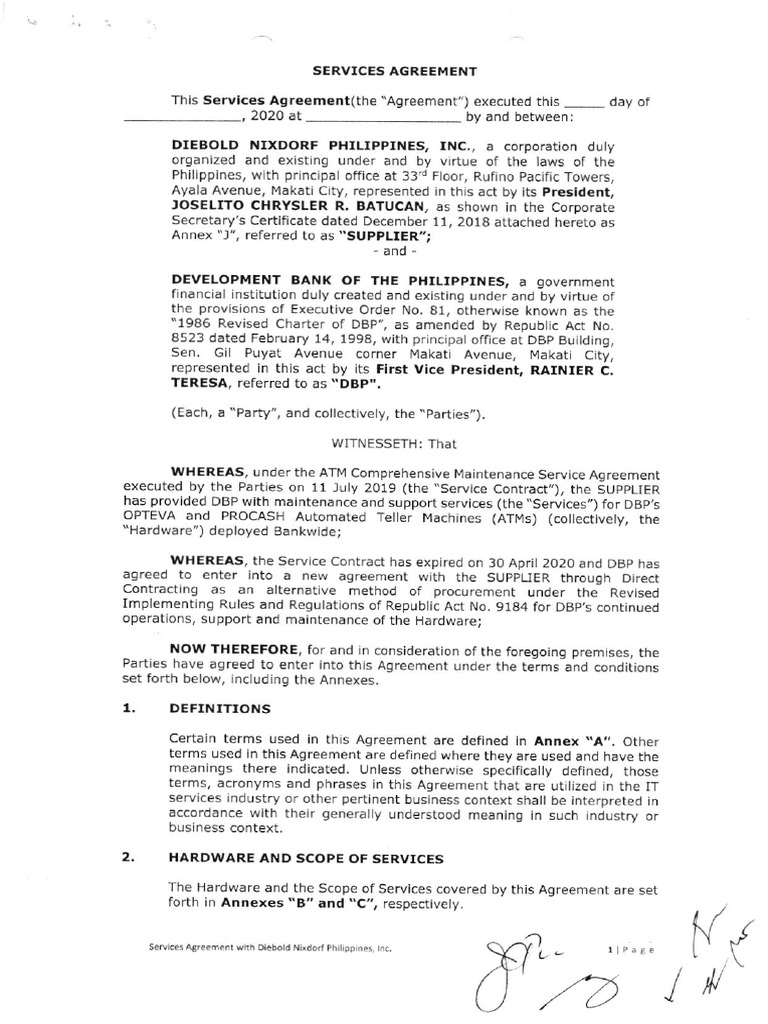 ATM Maintenance Services Agreement | PDF | Confidentiality | Mail