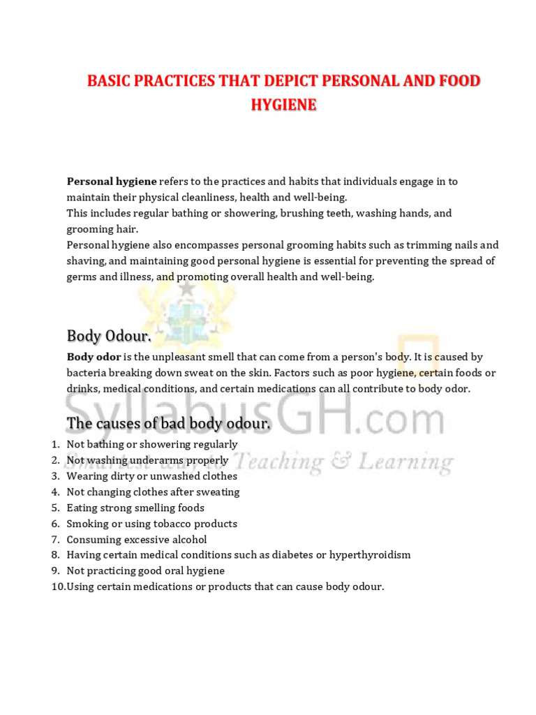 2.0.0 Basic Practices That Depict Personal and Food Hygiene | PDF