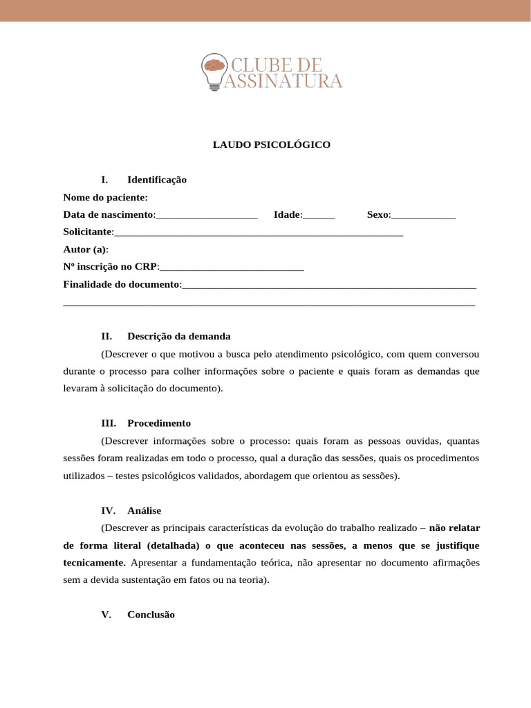 Modelo de Laudo Psicológico | PDF