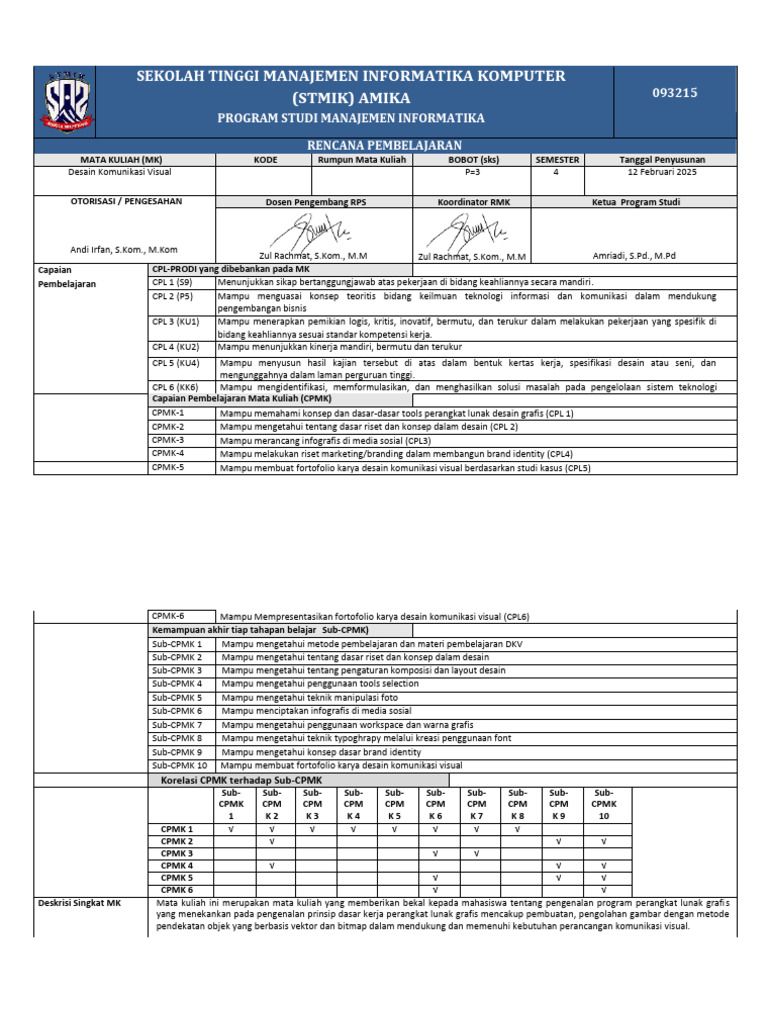 RPS Desain Komunikasi Visual ManInfo 2025 | PDF