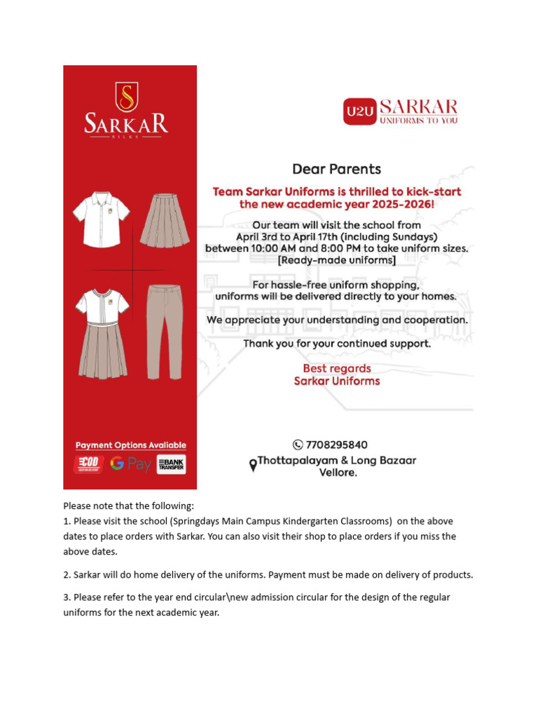 Regular Uniform - Springdays CBSE School-Emailer Communication | PDF