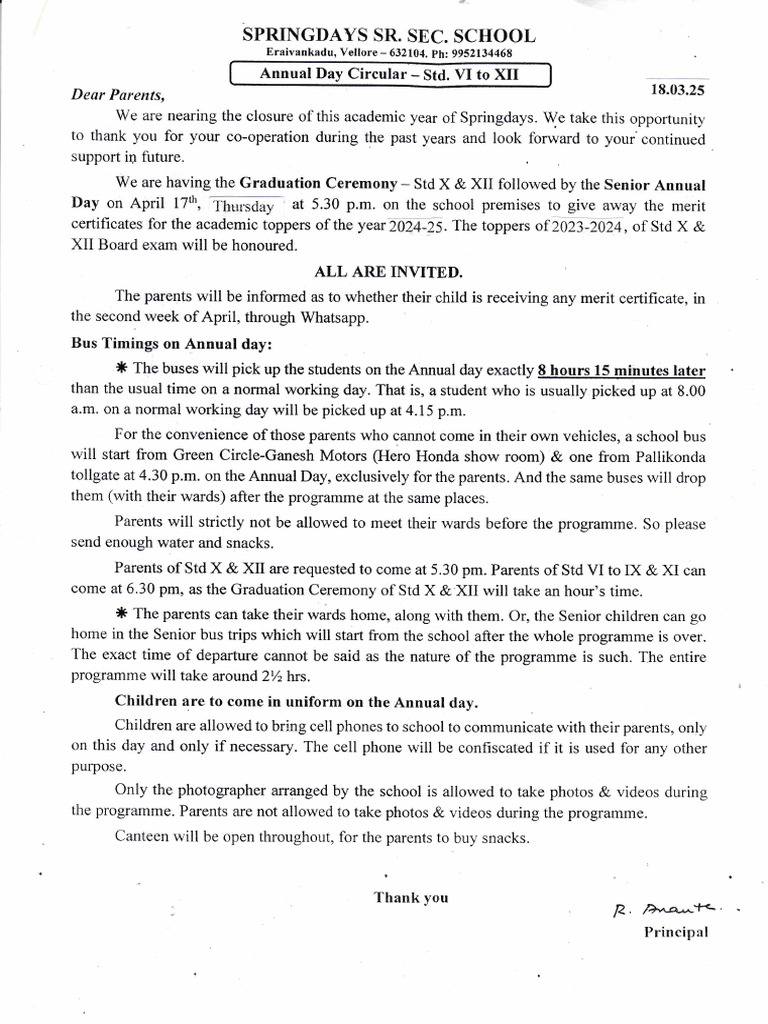 Annual Day Circular Std. VI to XII | PDF | Bus Transport | Land Vehicles