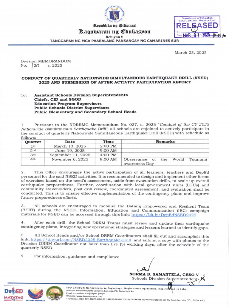 Div Memo No. 120_03072025_Conduct of Quarterly Nationwide Simultaneous ...
