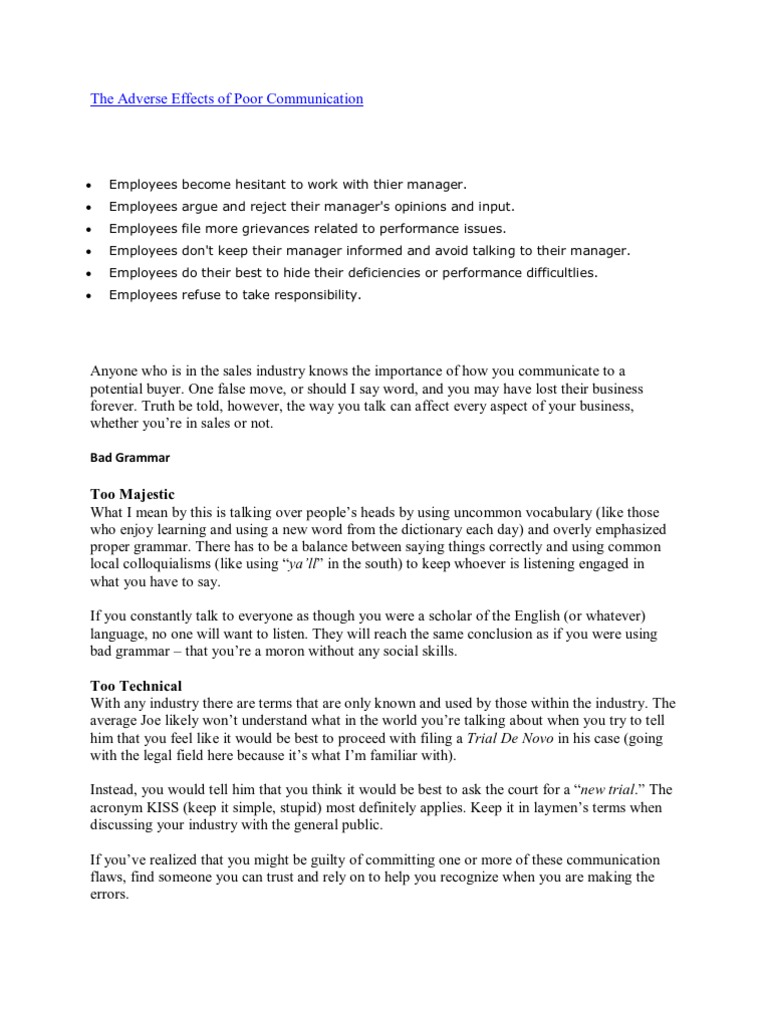 The Adverse Effects of Poor Communication | PDF | Communication ...