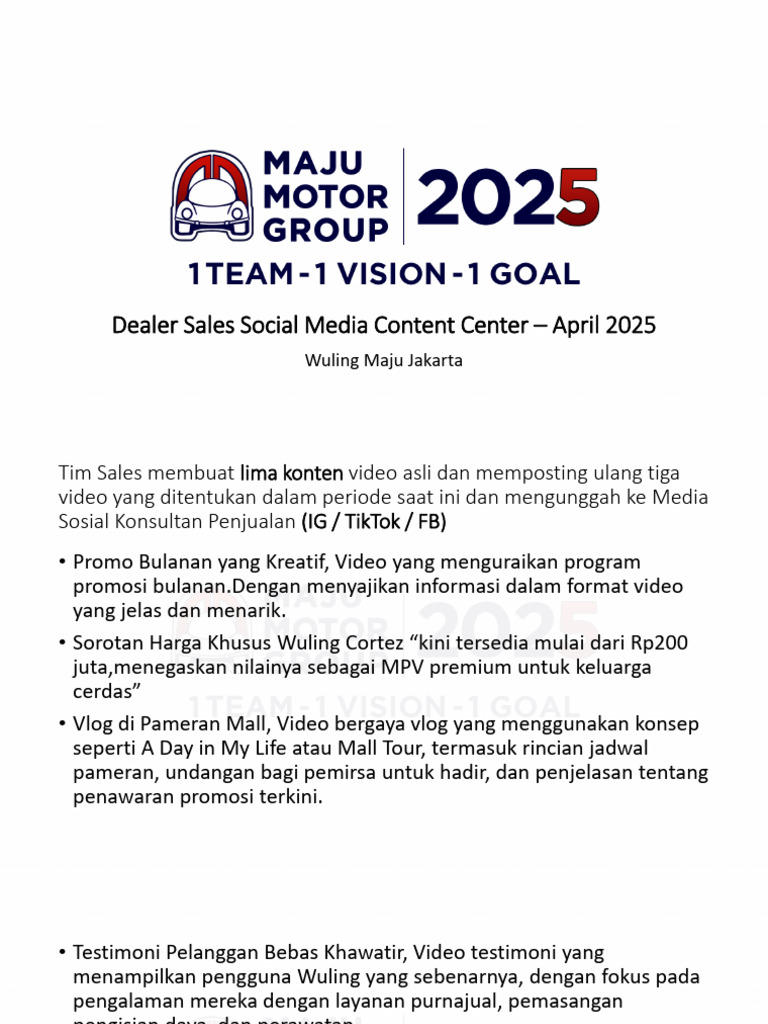 Konten Media Sosial Dealer Wuling April 2025 | PDF