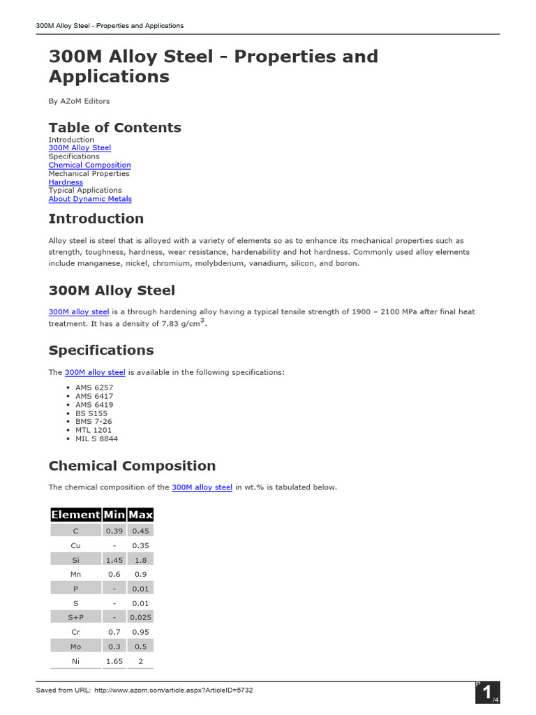 300M Alloy Steel Properties Overview | PDF | Alloy | Steel