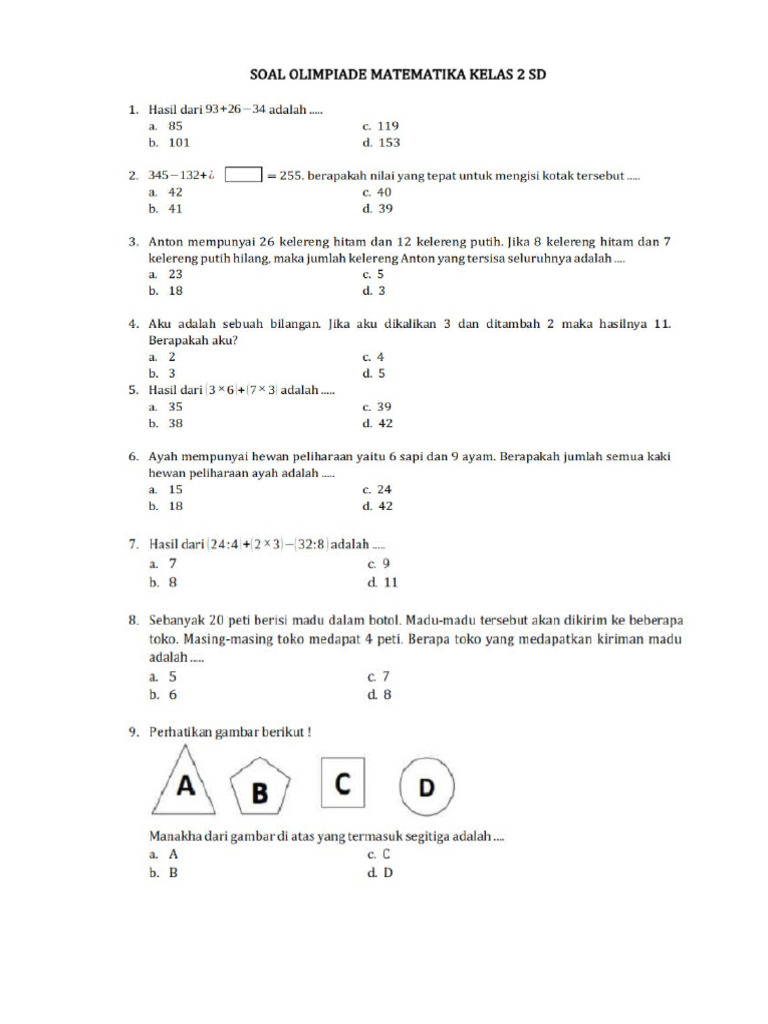 Latihan Soal Olimpiade Kelas 2 | PDF