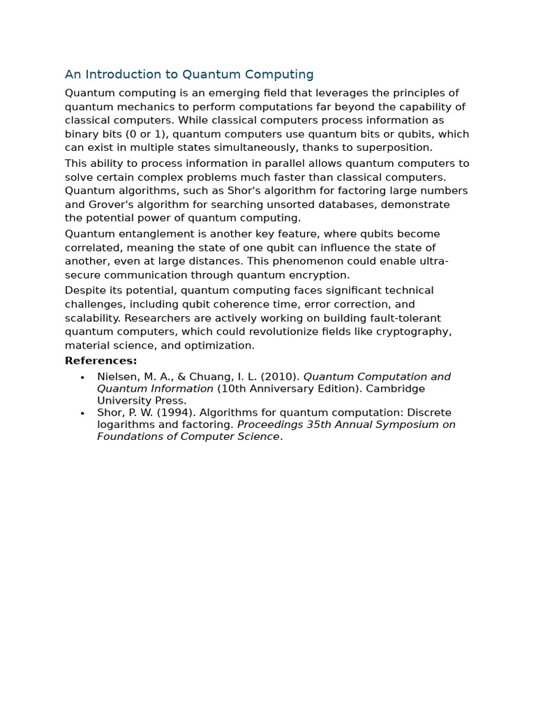 Introduction To Quantum Computing | PDF