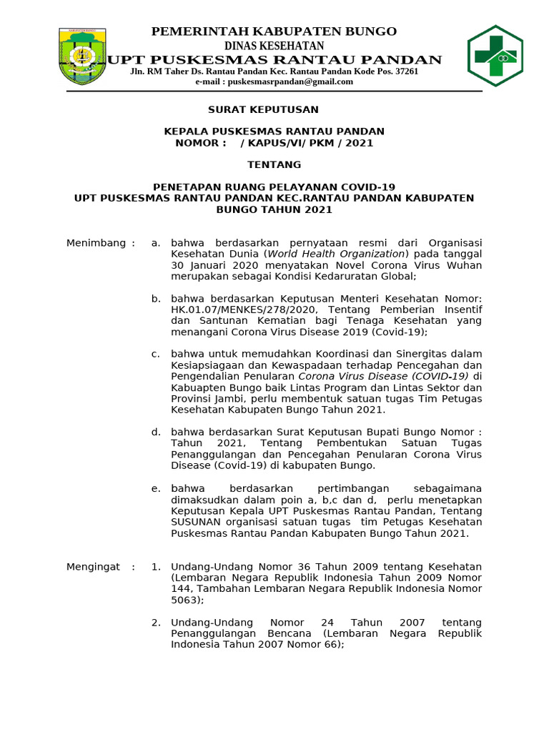 Keputusan Puskesmas Rantau Pandan 2021 | PDF