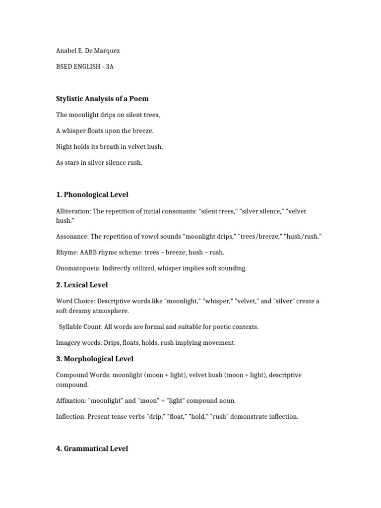 Stylistic Analysis Poem | PDF
