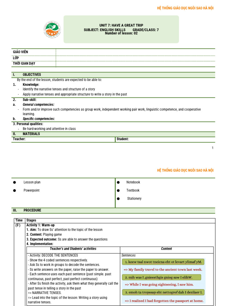 G7_B1_U7_L117, 118_Writing | PDF | Teachers | Learning