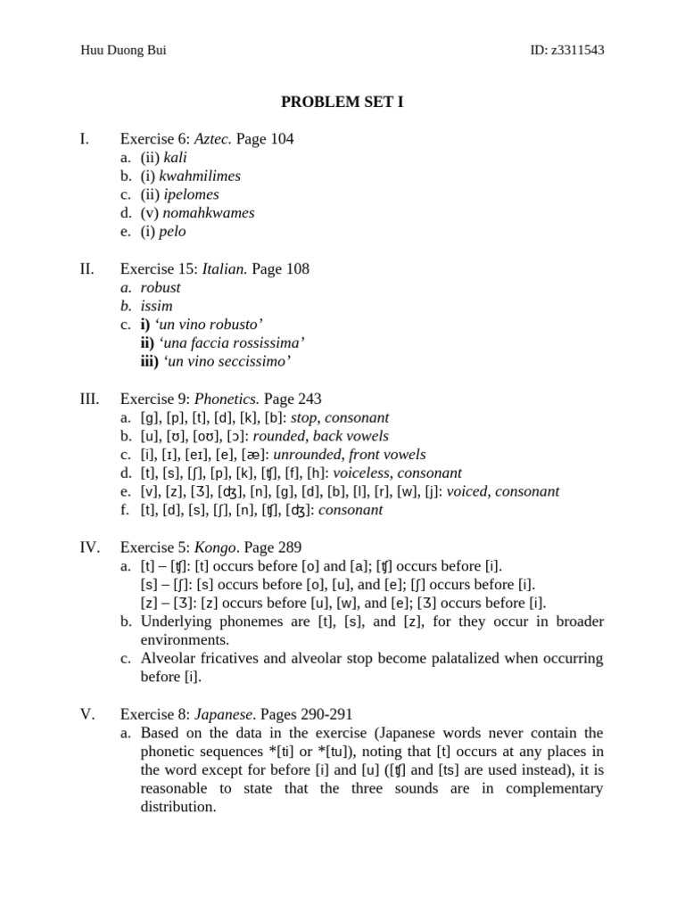 Assignment - PROBLEM SET I | PDF | Phonetics | Linguistics