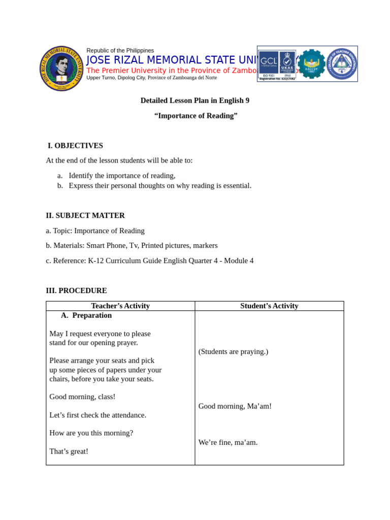 Detailed Lesson Plan in English 9 Gapon | PDF | Thought | Lesson Plan