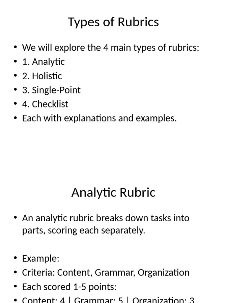 Understanding 4 Types of Rubrics | PDF