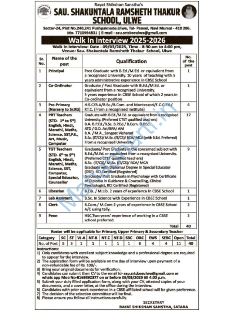 Rayat Shikshan Sanstha Bharti 2025 | PDF