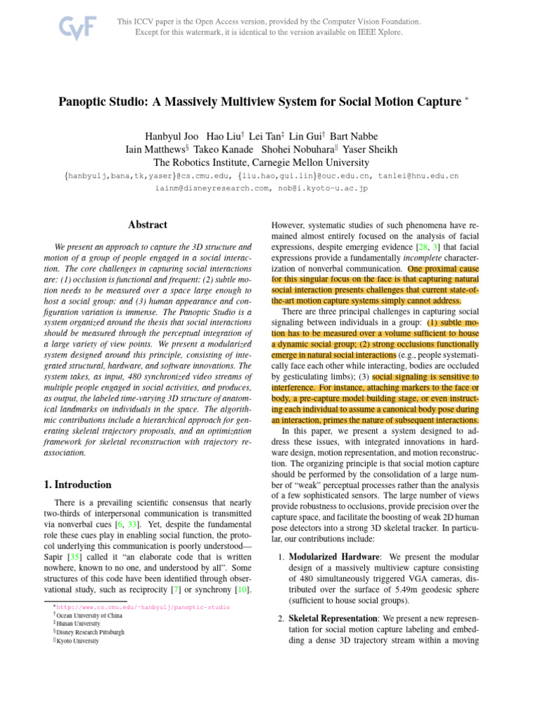 Joo Panoptic Studio A ICCV 2015 Paper | PDF | Camera