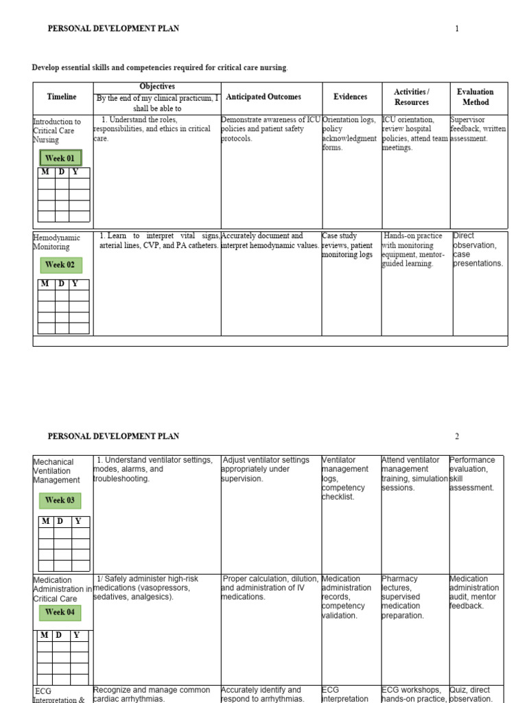 Personal Development Plan | PDF | Intensive Care Medicine | Intensive Care Unit