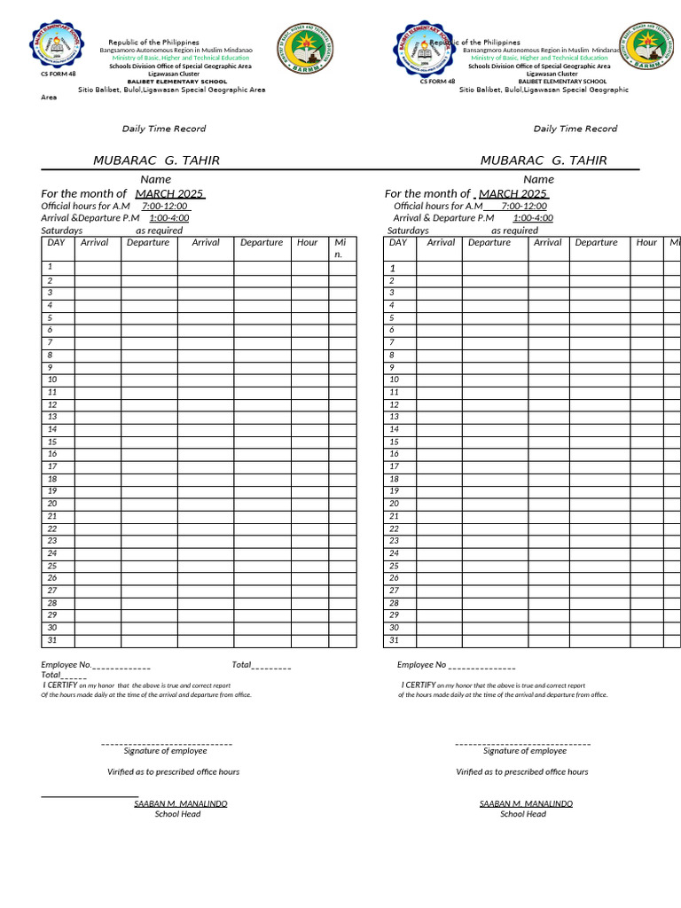 DTR-Balibet Elimentery School | PDF