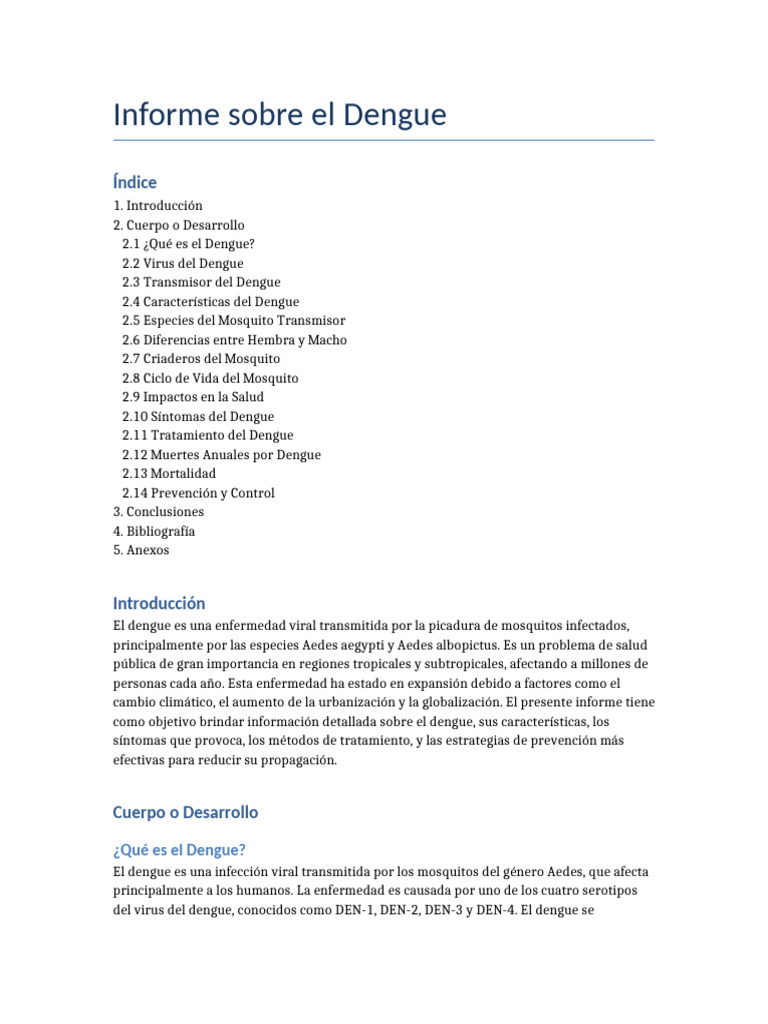 Informe_sobre_el_Dengue_Extendido | PDF | Mosquito | Medicina
