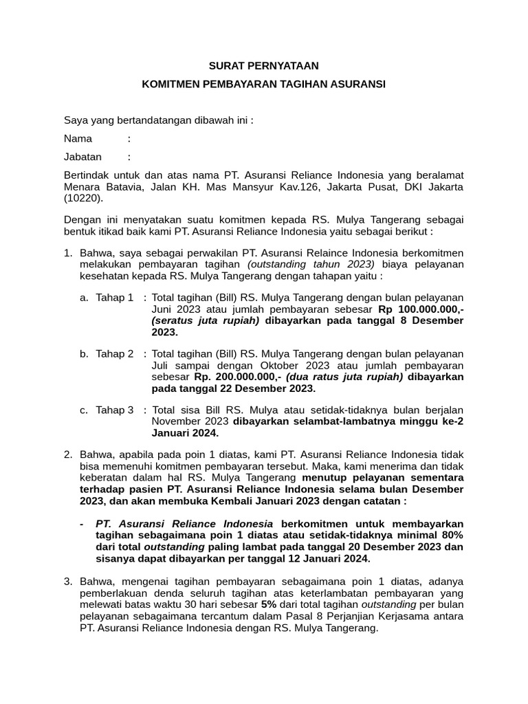 Surat Pernyataan Komitmen | PDF