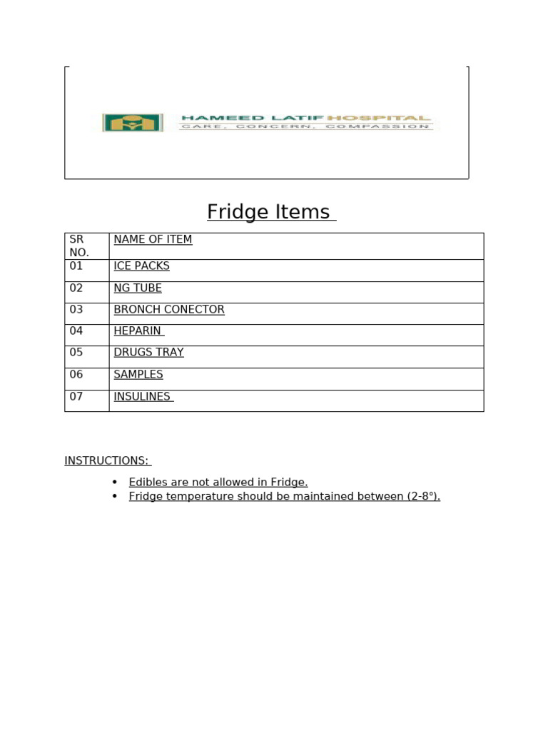 Essential Fridge Items List | PDF