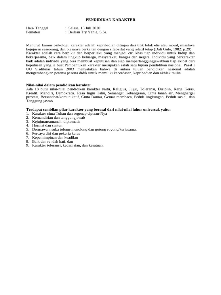 Materi MPLS Pendidikan Karakter | PDF