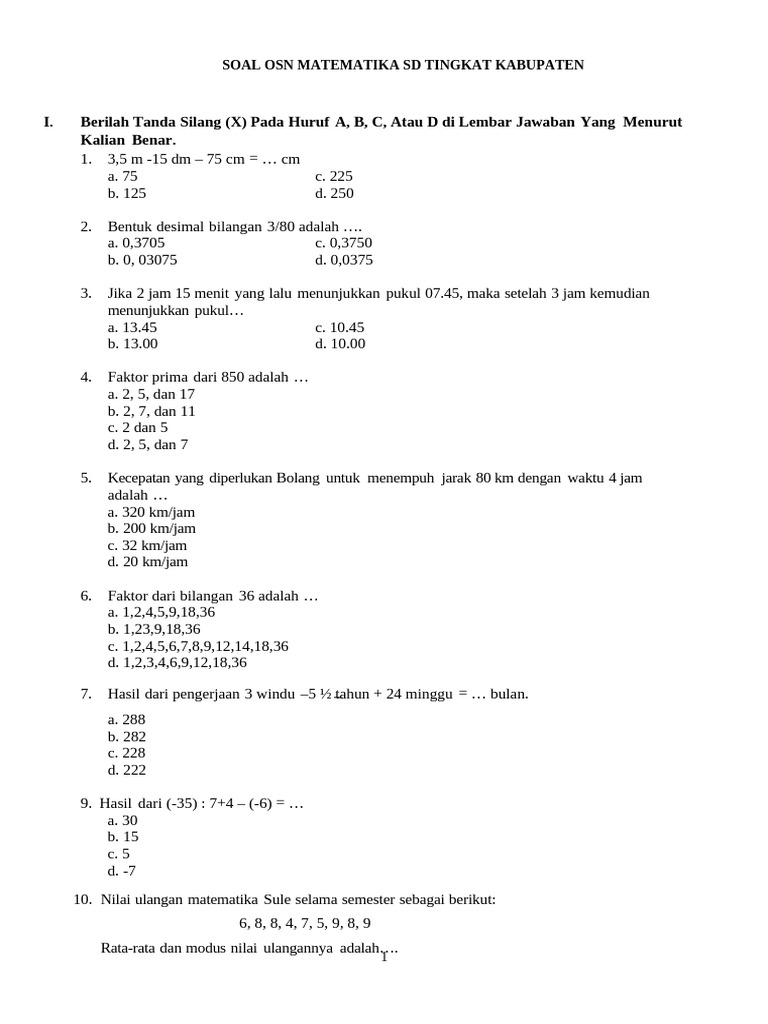 Soal Lomba OSN Matematika SD Tingkat Kec | PDF