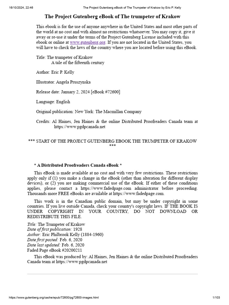 The Trumpeter of Krakow by Eric P. Kelly - With Pictures | PDF