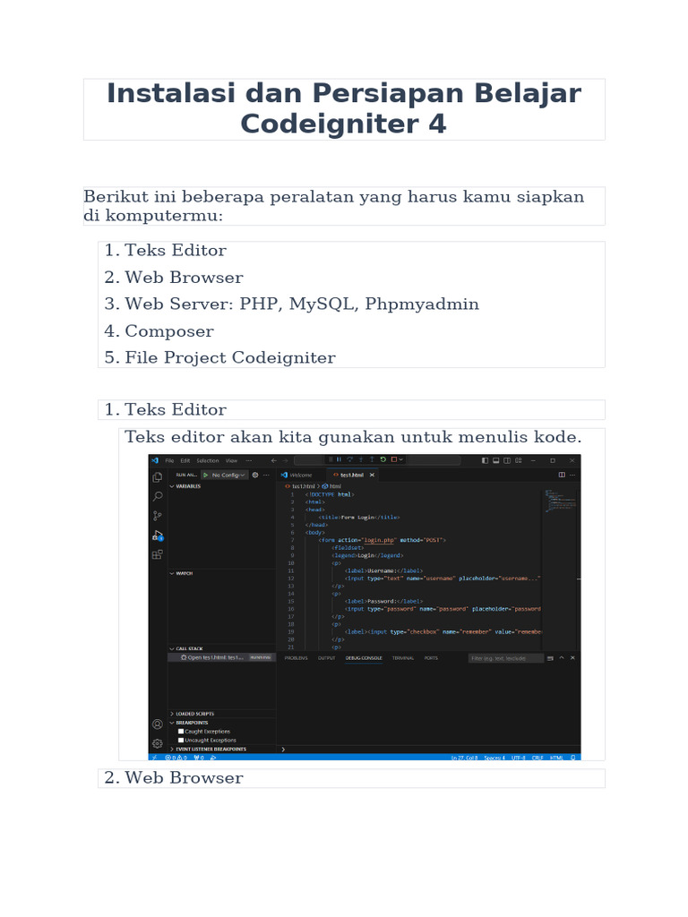 Instalasi Dan Persiapan Belajar Codeigniter 4 | PDF