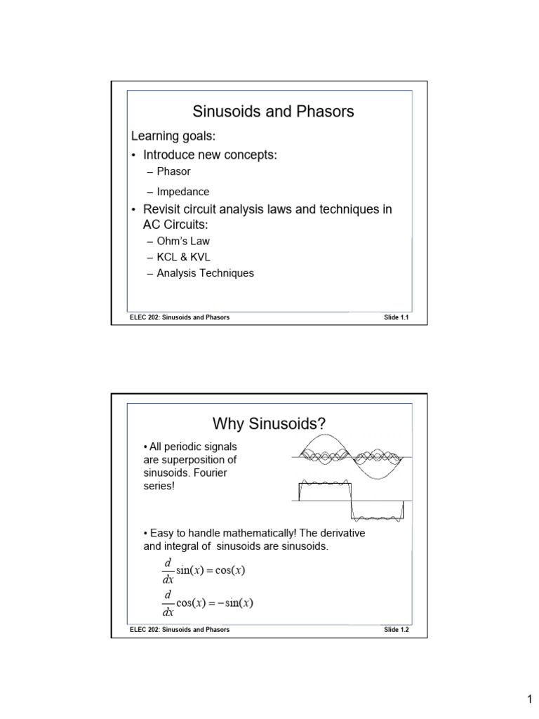 202 1 Sinusoids Phasors Handout | PDF | Electrical Engineering | Electronic Engineering