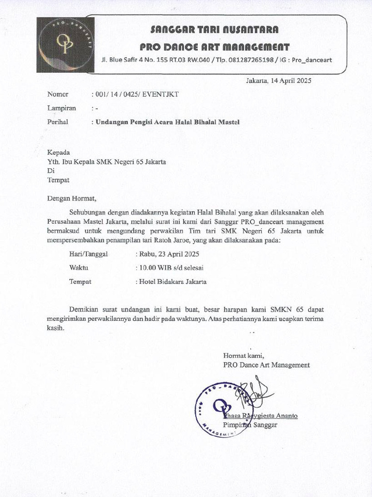 Surat Undangan SMKN 65 | PDF