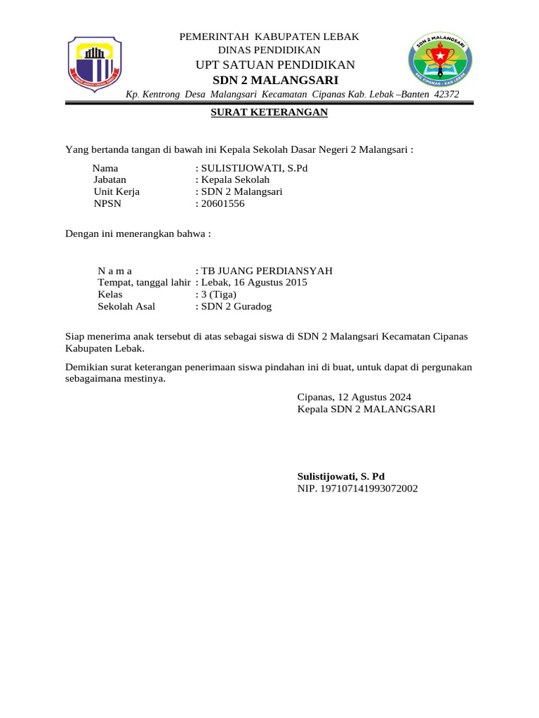 SURAT KETERANGAN SIAP MENERIMA | PDF