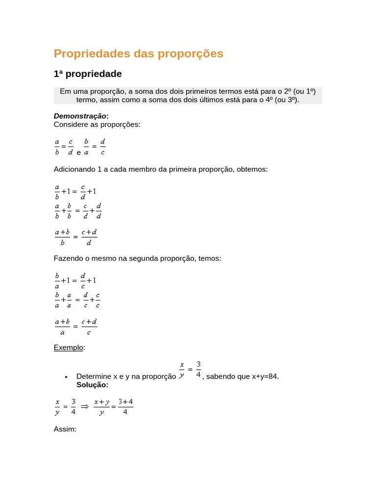 Propriedades das Proporções Matemáticas | PDF