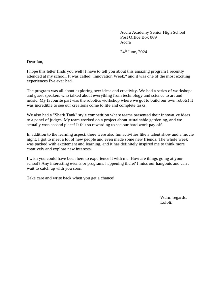 On Campus Informal Letter Sample | PDF