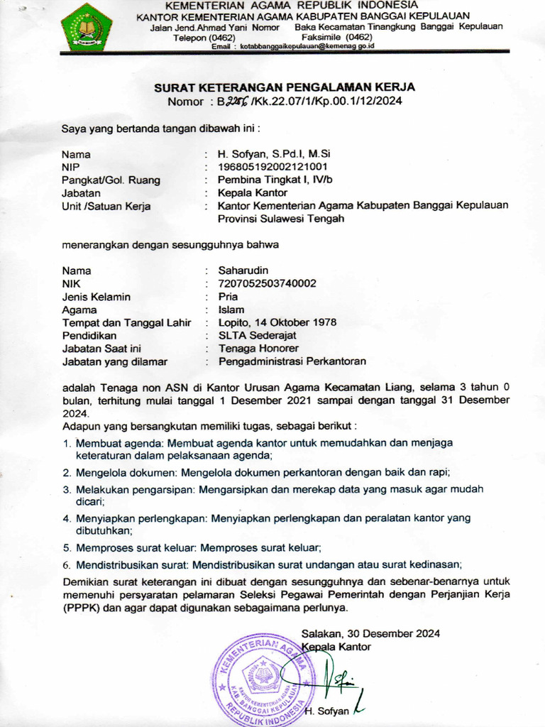 Suket Pengalaman Kerja Kemenak | PDF