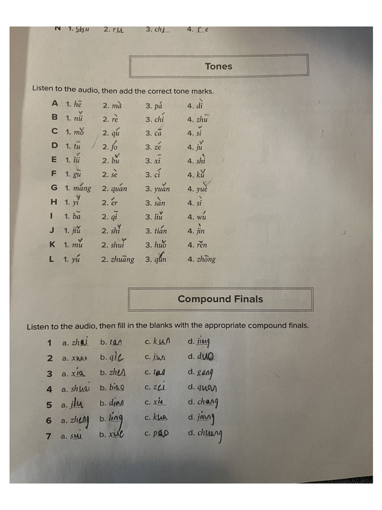 CHI 111 PG Tones & Compound Finals | PDF