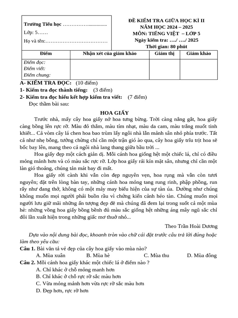 BỘ ĐỀ KIỂM TRA GKII - TV5 KNTT- HA | PDF